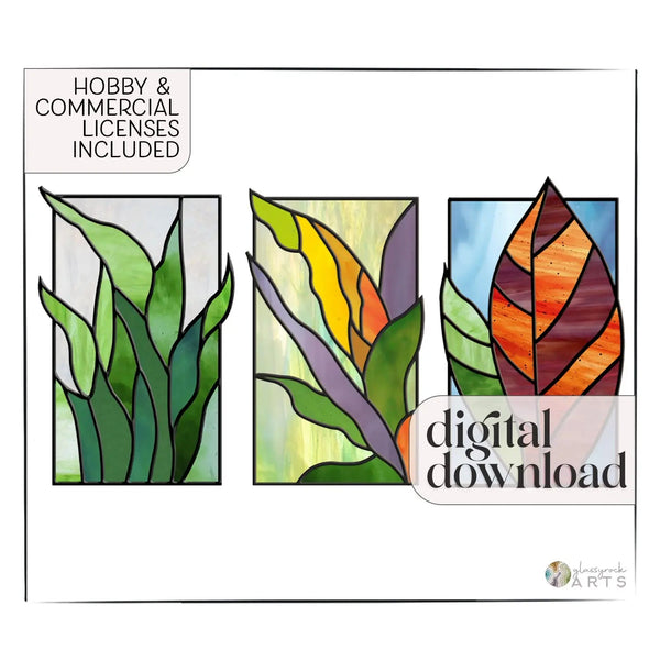 Tropical Stained Glass Plant Pattern - 3-Pack - PDF & PNG - GlassyRock Arts