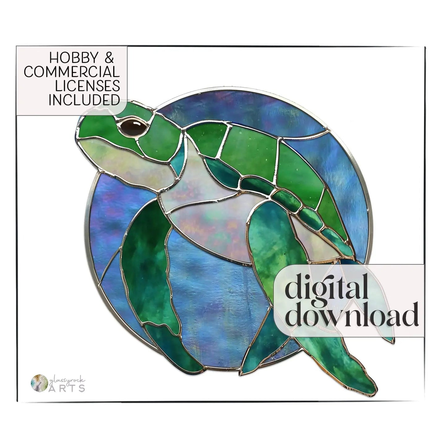 Round Stained Glass Turtle Pattern - GlassyRock Arts