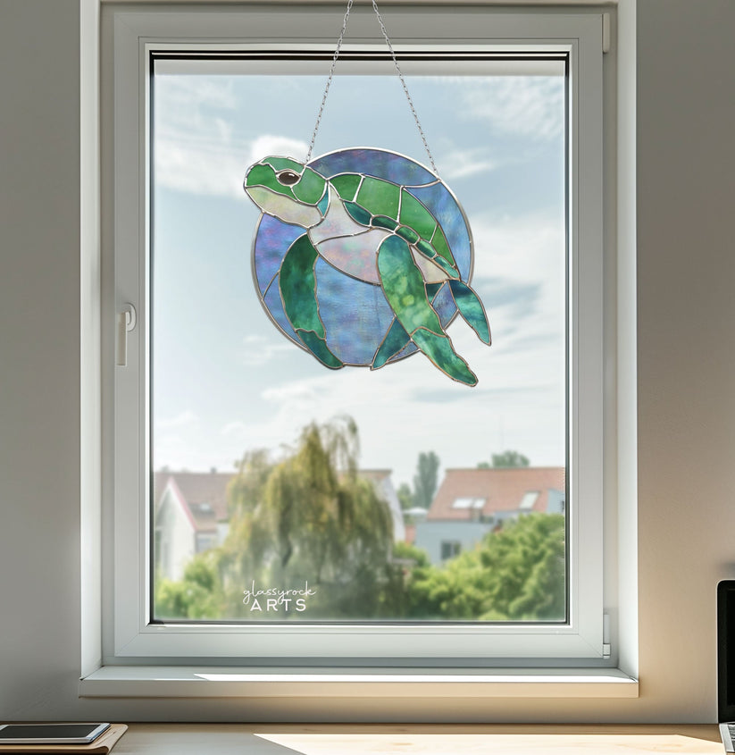 Round Stained Glass Turtle Pattern - GlassyRock Arts