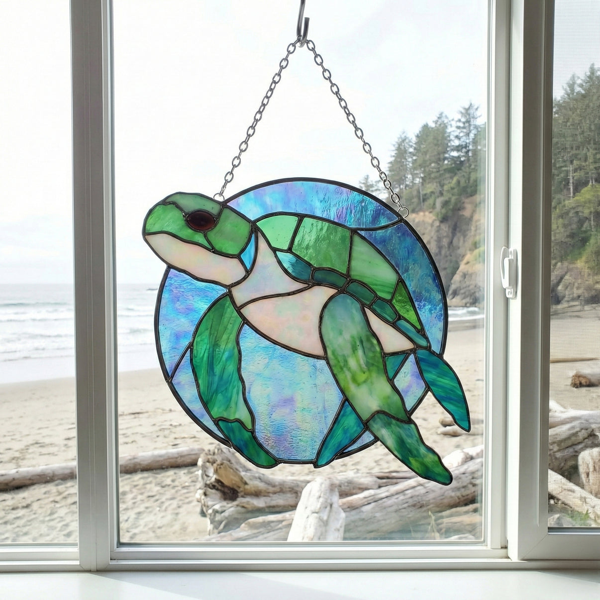 Round Stained Glass Turtle Pattern - GlassyRock Arts - GlassyRock Arts