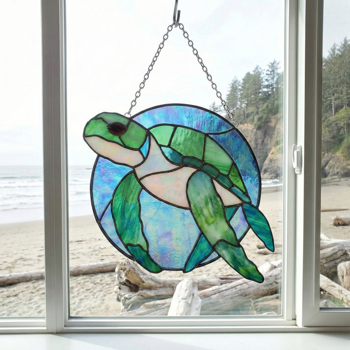Round Stained Glass Turtle Pattern - GlassyRock Arts - GlassyRock Arts
