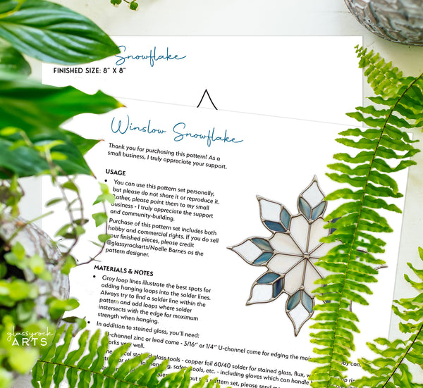 Snowflakes Stained Glass Pattern Pack of 6 - GlassyRock Arts