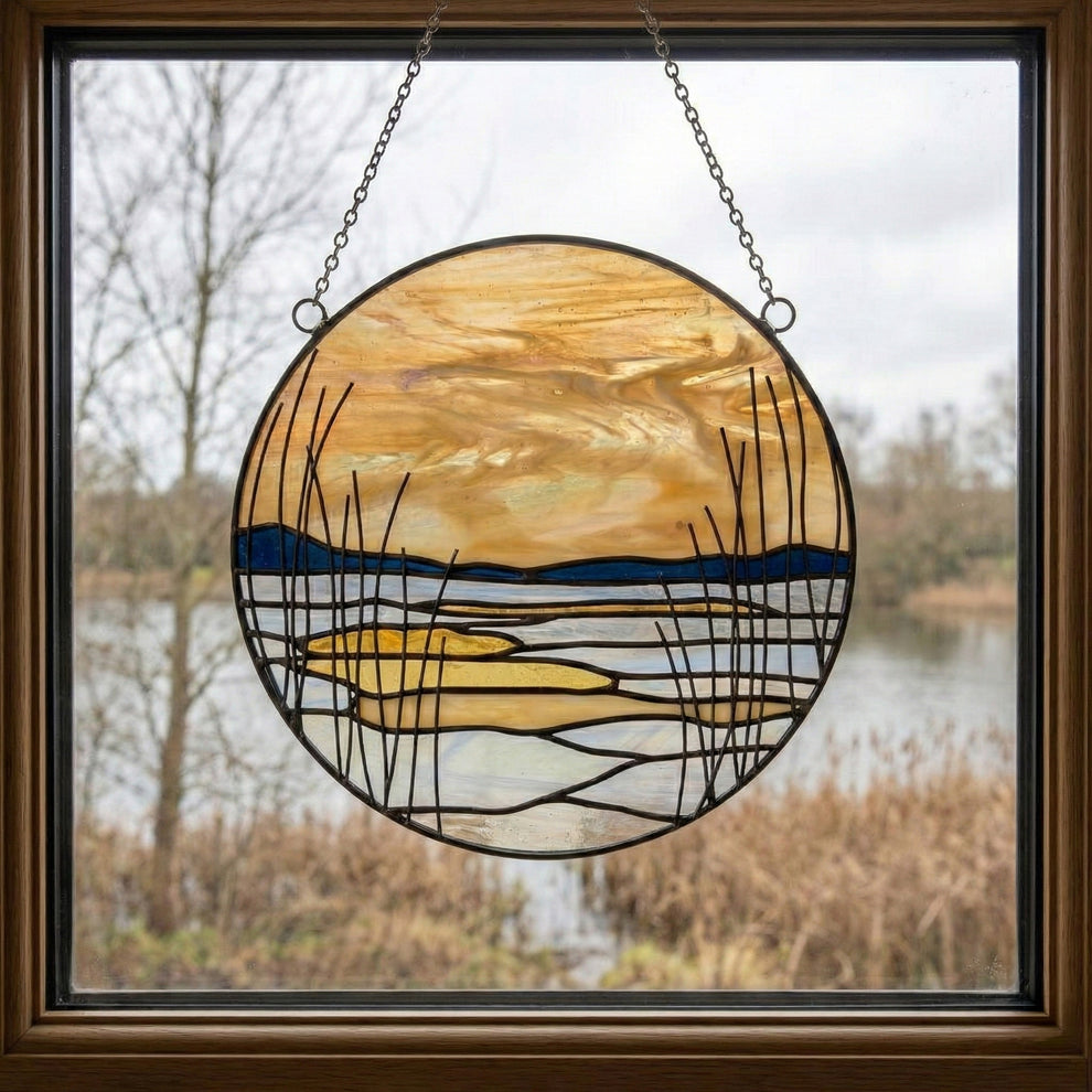 Winter Marsh Landscape Stained Glass Pattern - GlassyRock Arts